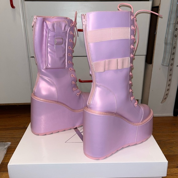 YRU | Shoes | Yru Dune Desert Pink Iridescent Platform Boots | Poshmark